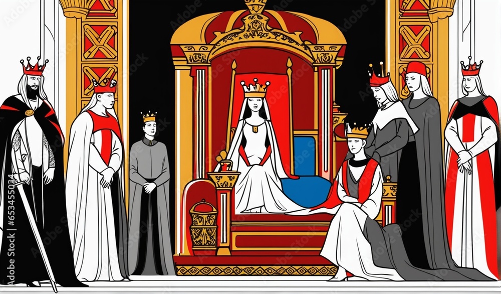 beautiful-woman-with-crown-full-body-sitting-at-throne-surrounded-by ...
