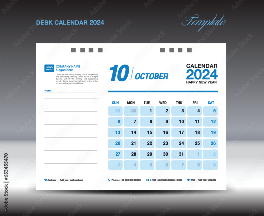 Desk calender 2024 design, October 2024 template, Calendar 2024 ...