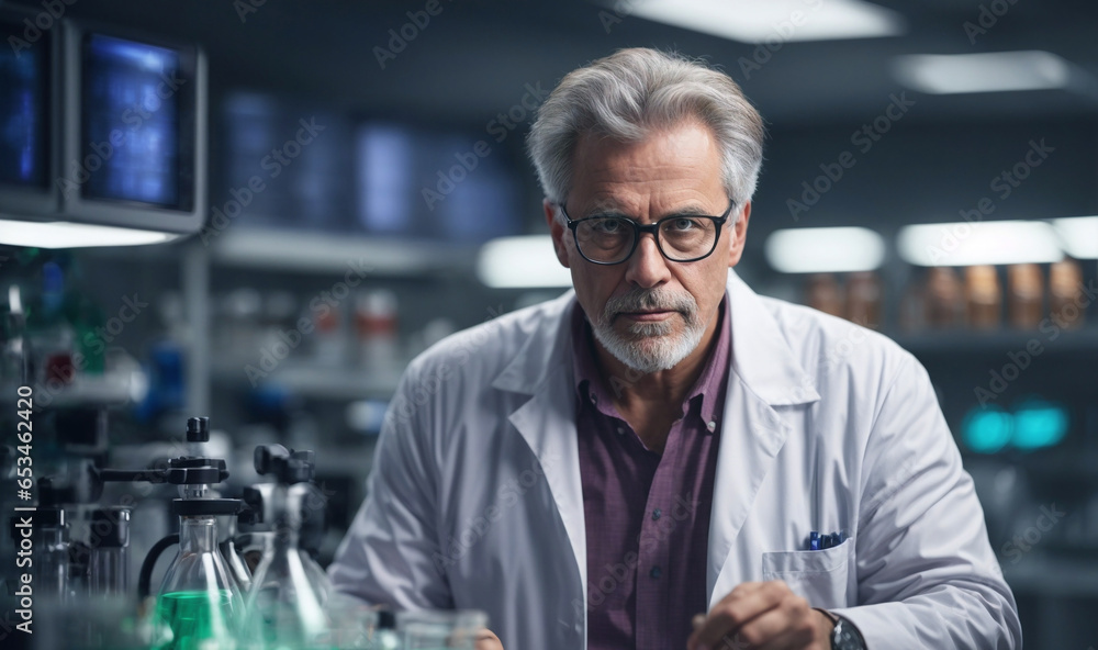 Caucasian male mad scientist portrait in the laboratory Stock Photo ...