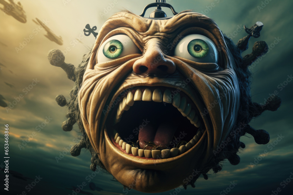 Illustration of horrible face with open mouth and bulging eyes. Stock ...