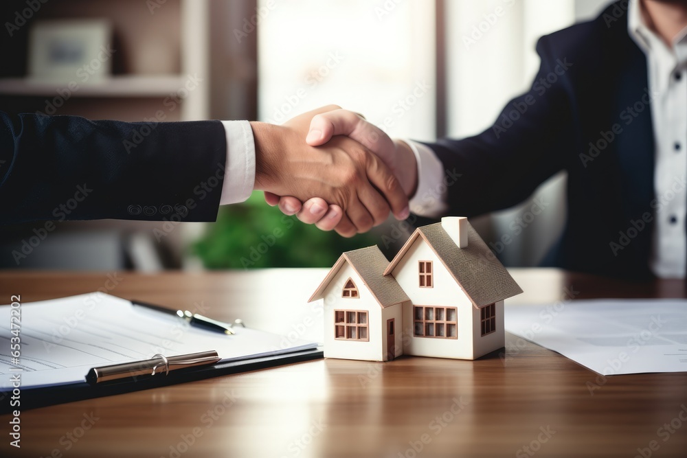 Bank loan officer shakes hands with customer to Congratulations after ...