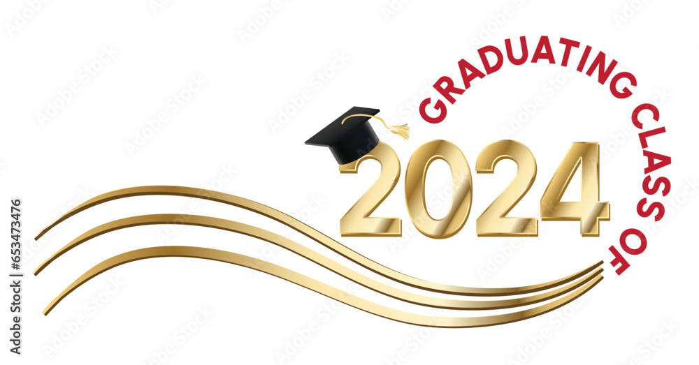 White background - Graduating Class of 2024 in red text in a circle ...