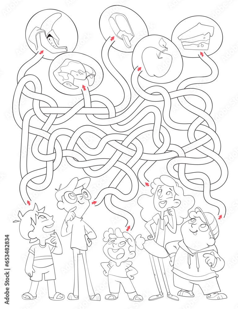 Maze for children. Kids choose their favorite food. Educational game ...