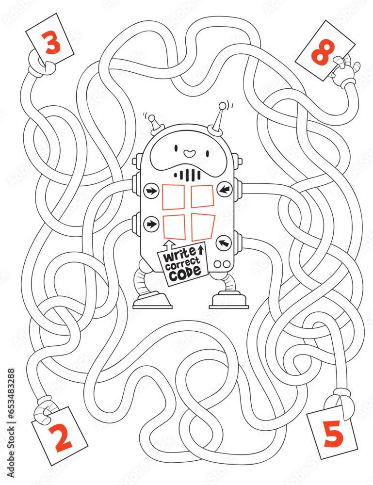 Maze for children. Logic game for kids with cute robot. Educational ...