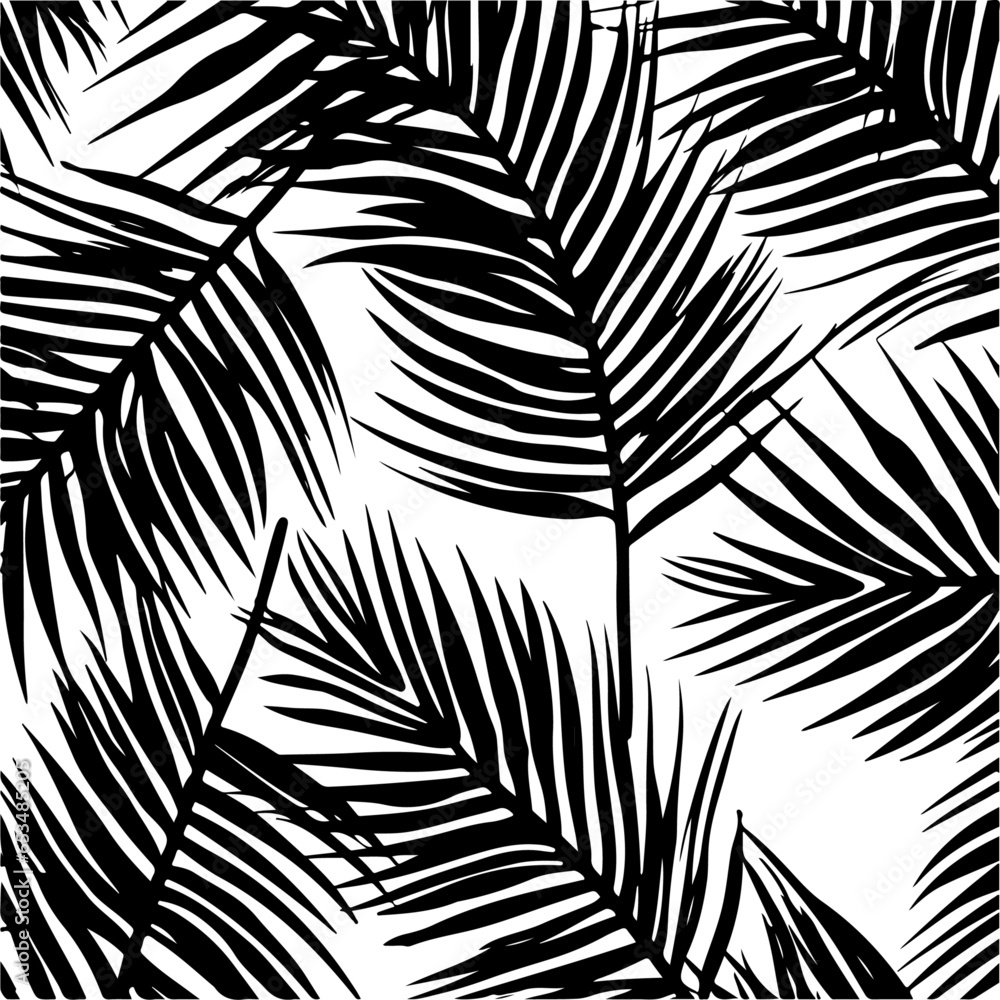 Vector Natural Seamless Pattern for a Brush Drawn Palm Leaves Design ...