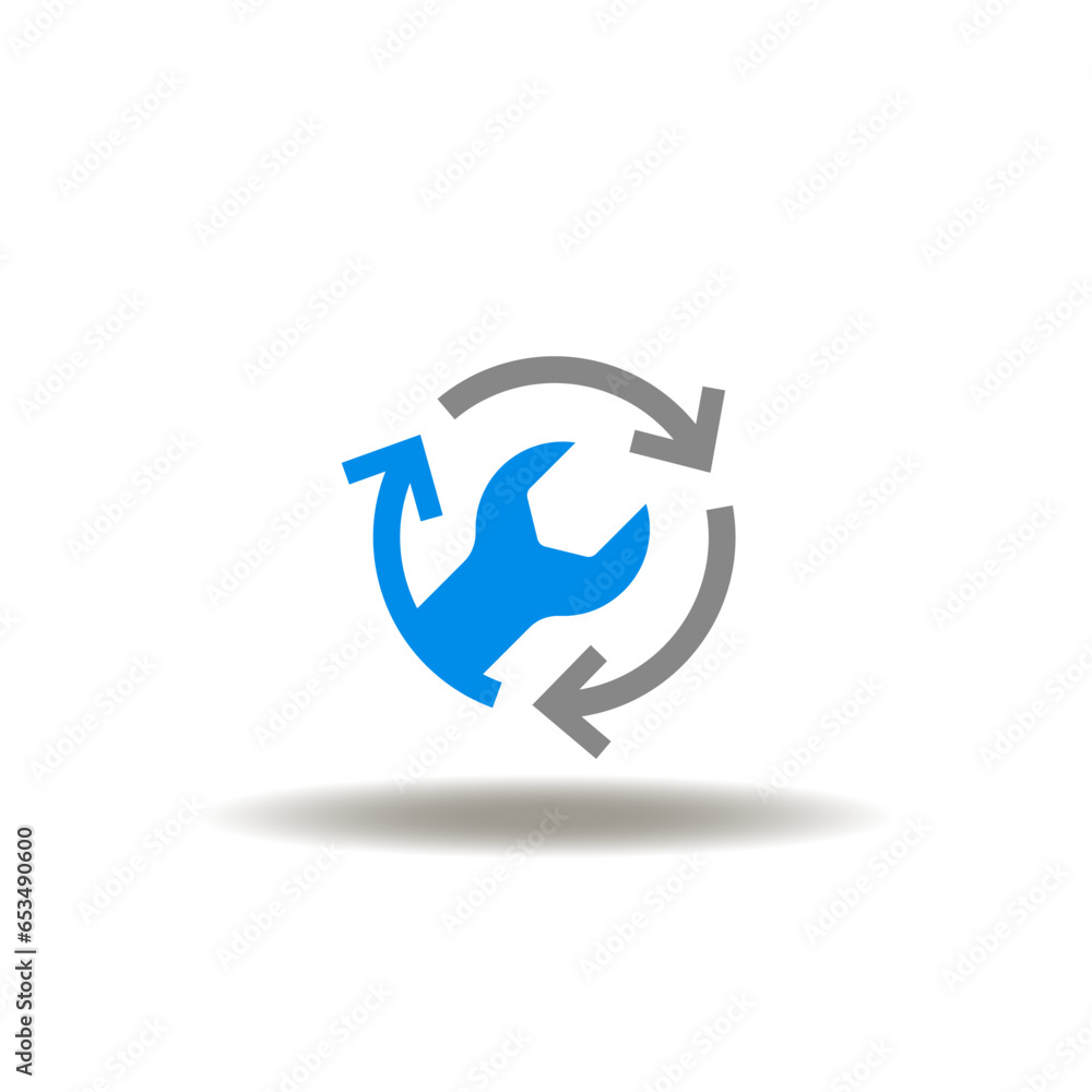 Vector illustration of round cycle arrows process with wrenc. Icon of ...