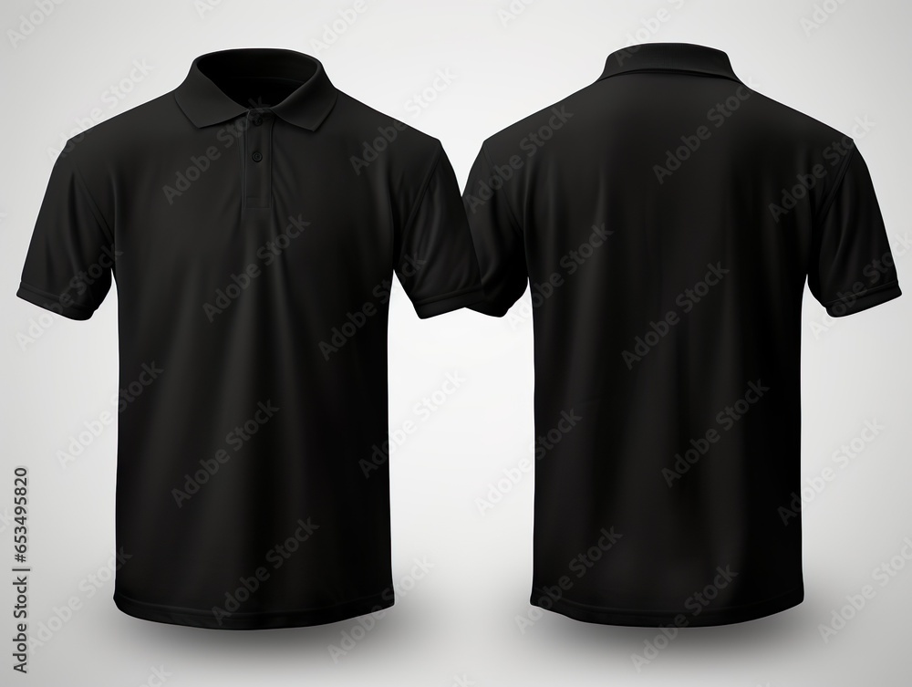 plain black polo shirt mockup design. front and rear view. isolated on ...