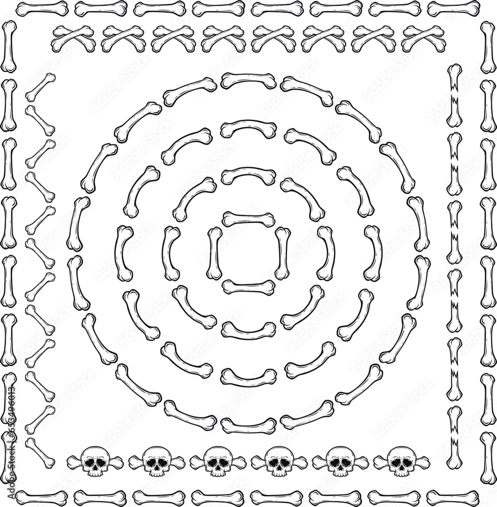 Stylized set of skeleton bone frames and borders. Tattoo, Halloween ...