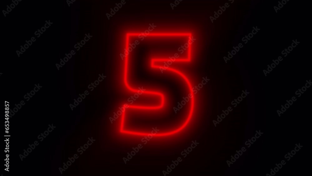 Countdown with flickering red neon numbers on a black screen. Stock ...