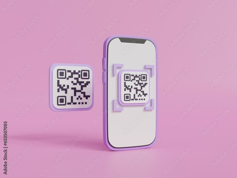 3D holding mobile smart phone with scan QR code. Scanning qr code and ...