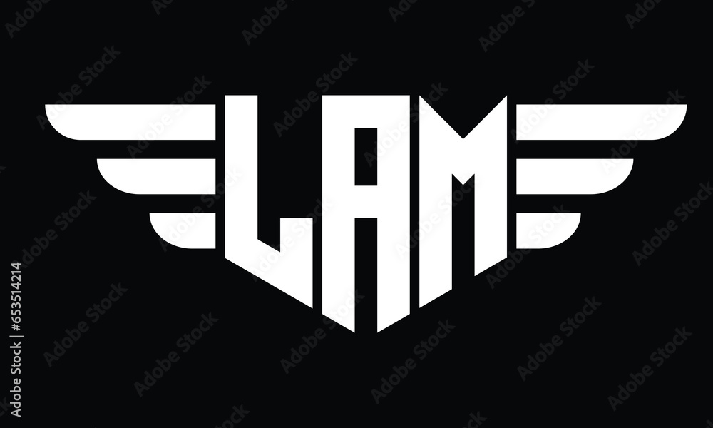 LAM three letter logo, creative wings shape logo design vector template ...
