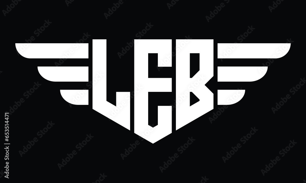 LEB three letter logo, creative wings shape logo design vector template ...