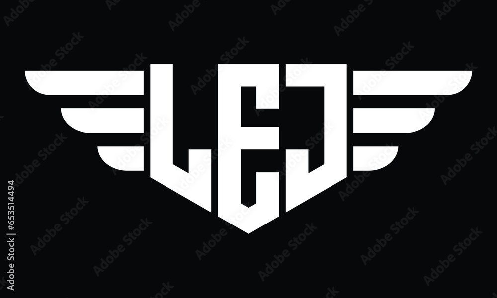 LEJ three letter logo, creative wings shape logo design vector template ...