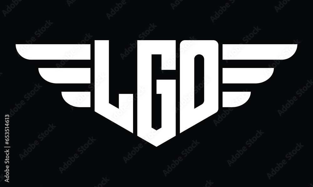 LGO three letter logo, creative wings shape logo design vector template ...