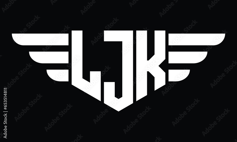 LJK three letter logo, creative wings shape logo design vector template ...