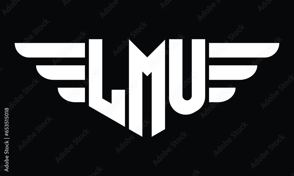 LMU three letter logo, creative wings shape logo design vector template ...