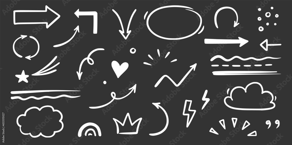 Hand drawn red line star sparkle, emphasis, underline element set on ...