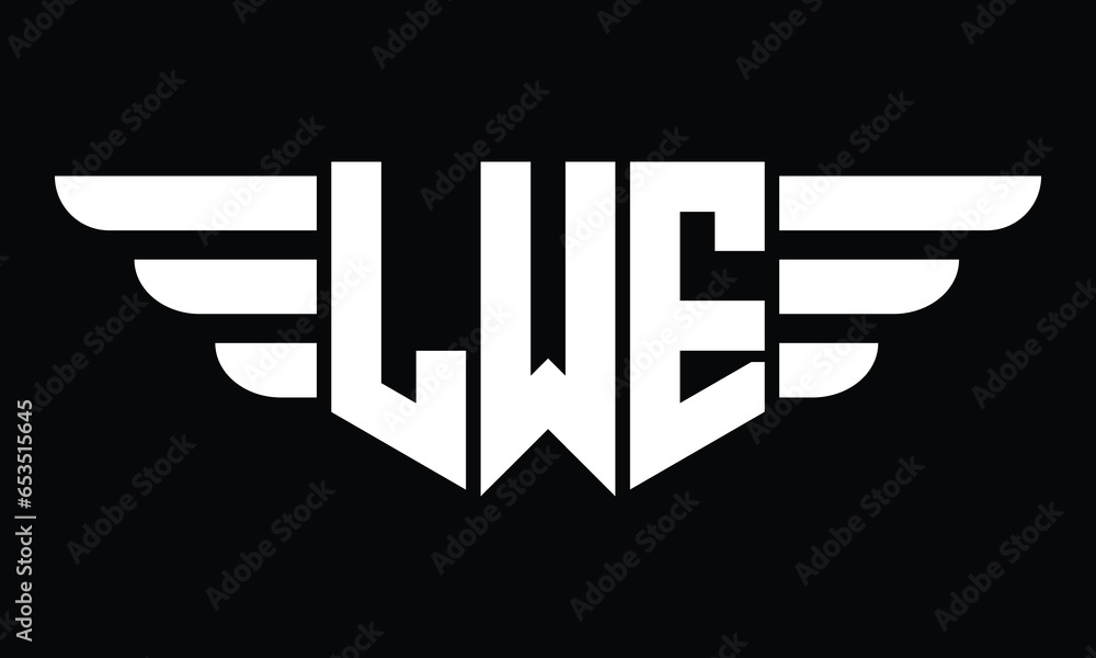LWE three letter logo, creative wings shape logo design vector template ...