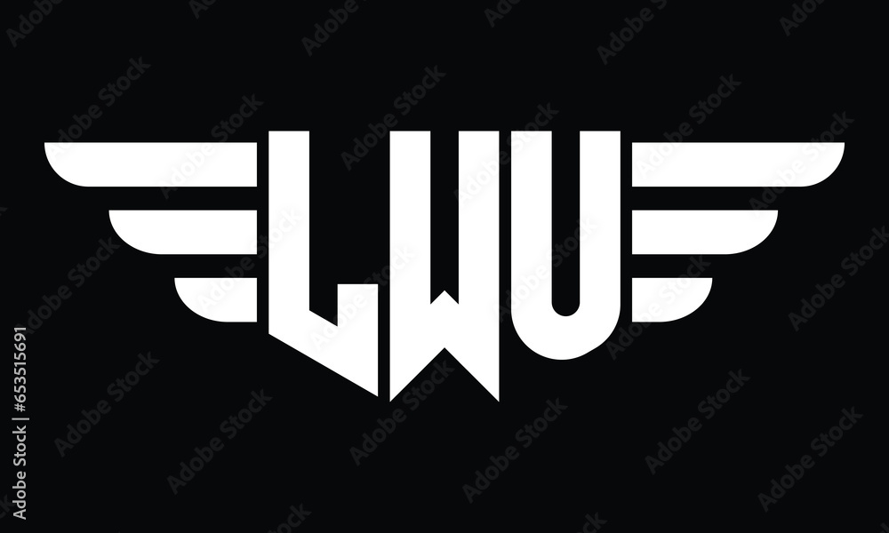 LWU three letter logo, creative wings shape logo design vector template ...