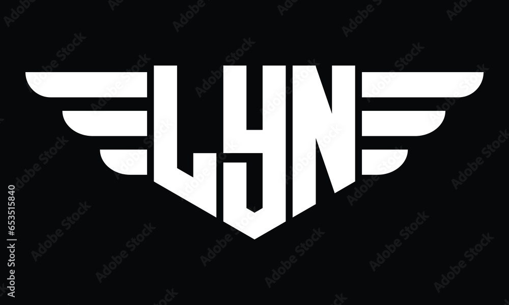 LYN three letter logo, creative wings shape logo design vector template ...
