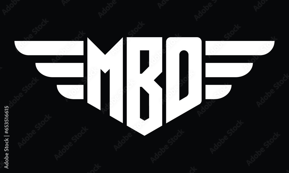 MBO three letter logo, creative wings shape logo design vector template ...