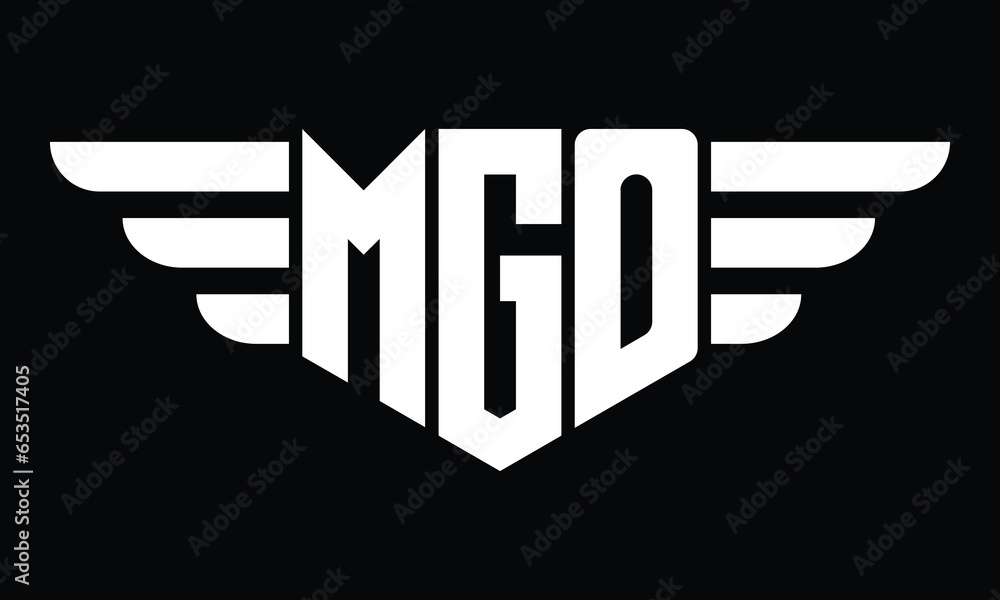 Vecteur Stock MGO three letter logo, creative wings shape logo design ...