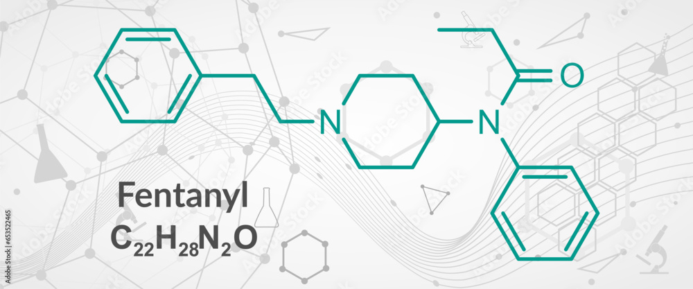 Vecteur Stock Fentanyl opioid analgesic drug molecule. Skeletal formula ...