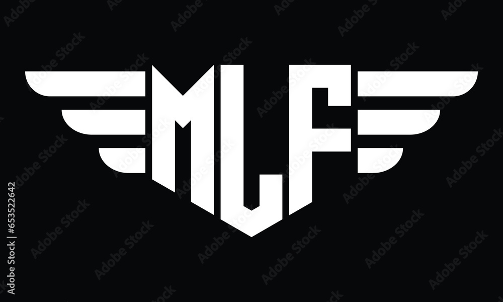 MLF three letter logo, creative wings shape logo design vector template. letter mark, word mark ...