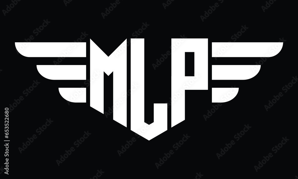 MLP three letter logo, creative wings shape logo design vector template ...