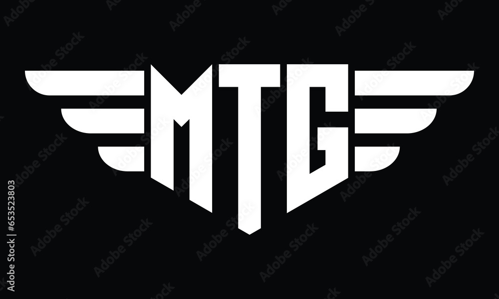 MTG three letter logo, creative wings shape logo design vector template ...