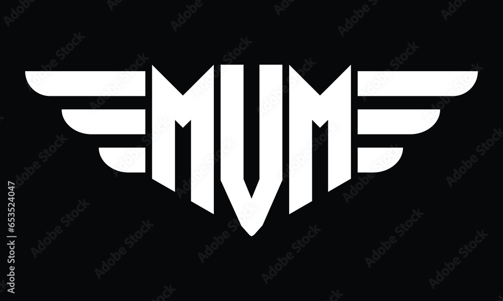 MVM three letter logo, creative wings shape logo design vector template ...
