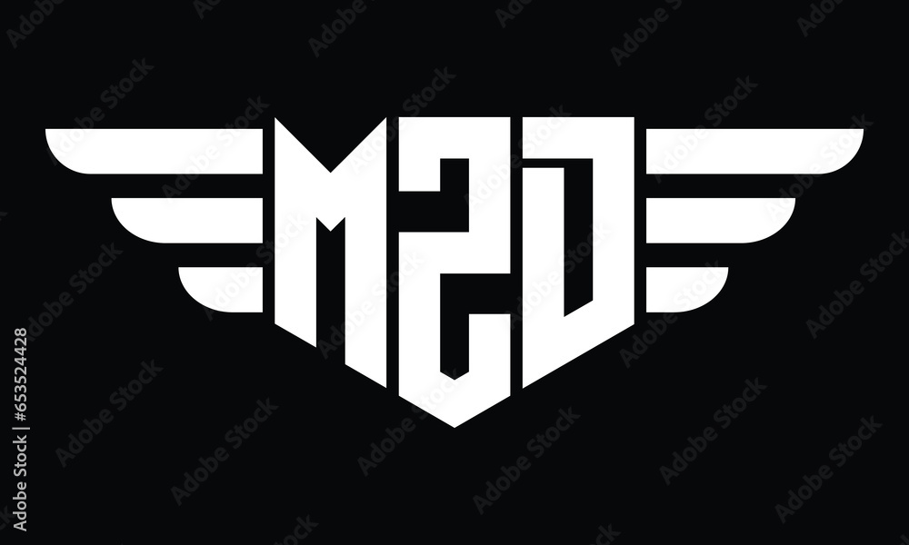 MZD three letter logo, creative wings shape logo design vector template ...