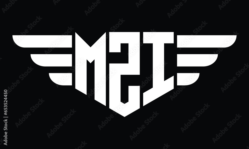 MZI three letter logo, creative wings shape logo design vector template ...