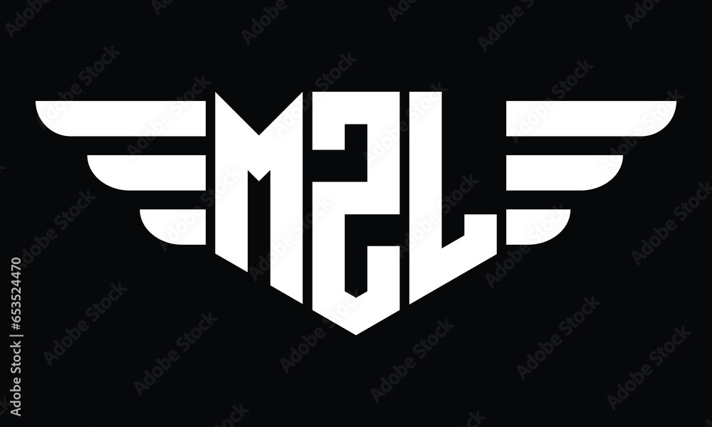 MZL three letter logo, creative wings shape logo design vector template ...
