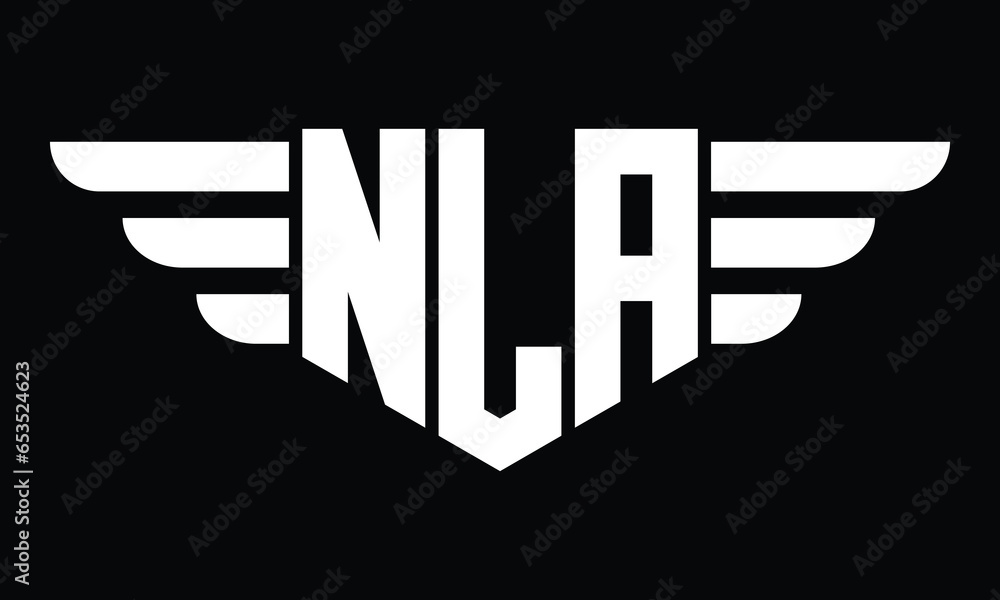 NLA three letter logo, creative wings shape logo design vector template ...