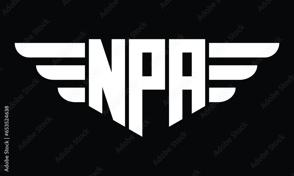 NPA three letter logo, creative wings shape logo design vector template ...