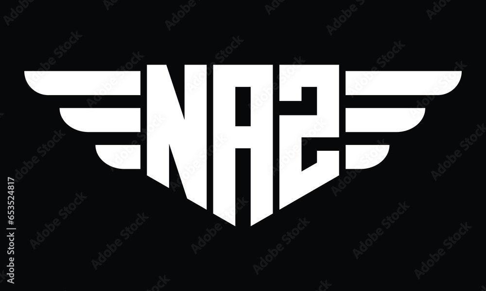 NAZ three letter logo, creative wings shape logo design vector template ...