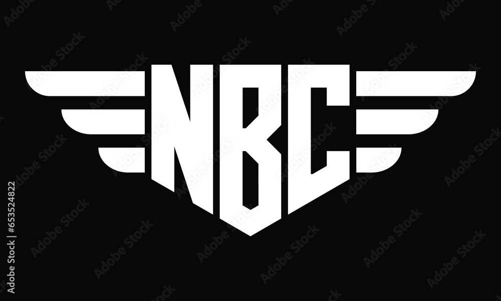 NBC three letter logo, creative wings shape logo design vector template ...