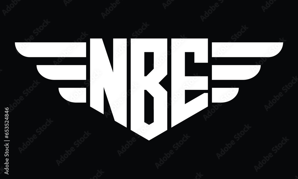 NBE three letter logo, creative wings shape logo design vector template ...