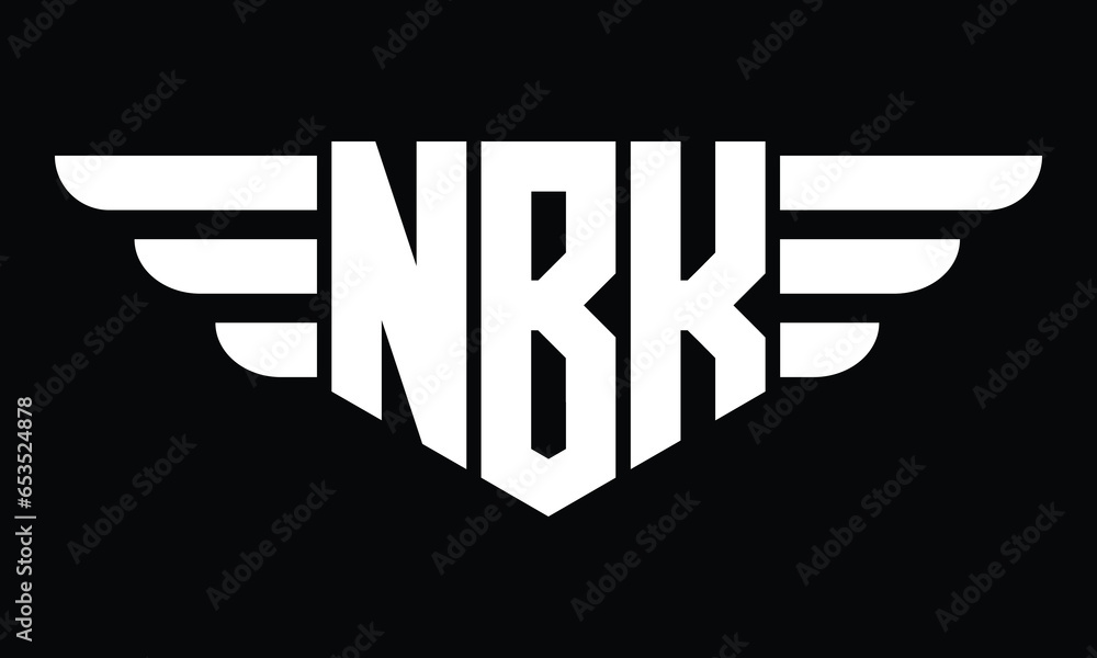 NBK three letter logo, creative wings shape logo design vector template ...