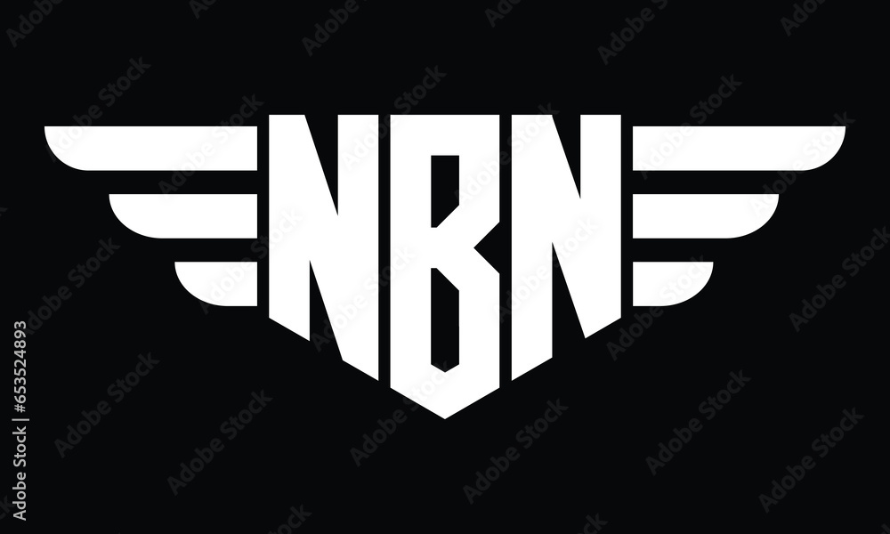 NBN three letter logo, creative wings shape logo design vector template ...