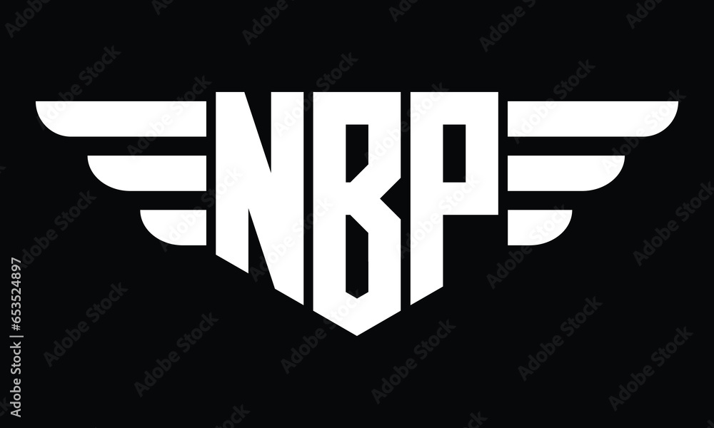 NBP three letter logo, creative wings shape logo design vector template ...