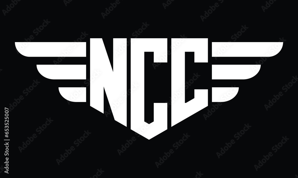 NCC three letter logo, creative wings shape logo design vector template ...