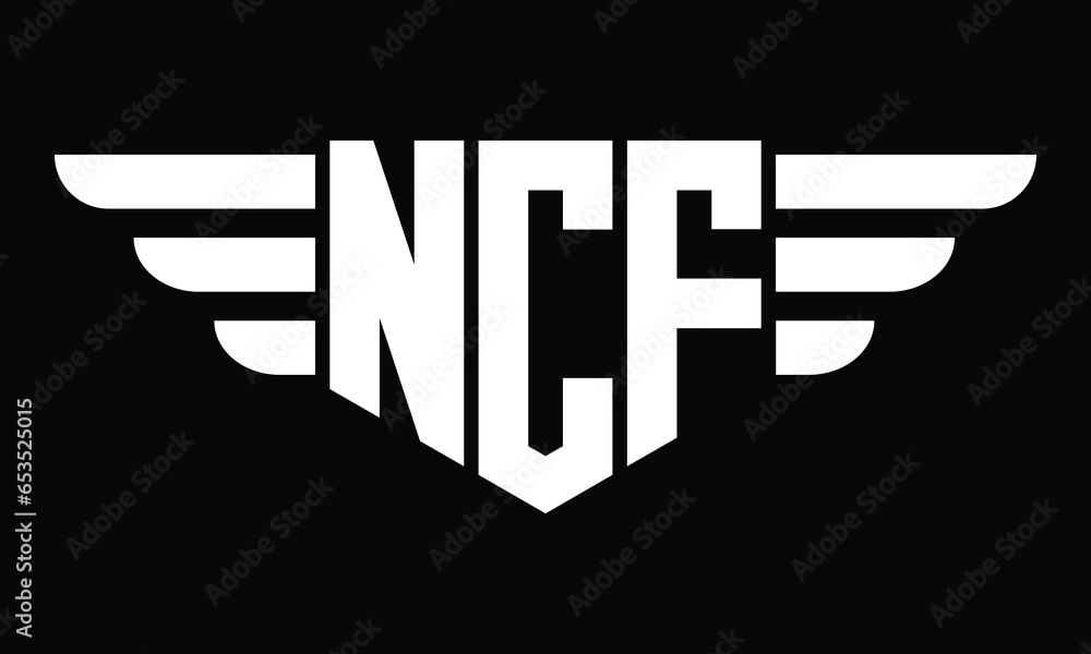 NCF three letter logo, creative wings shape logo design vector template ...