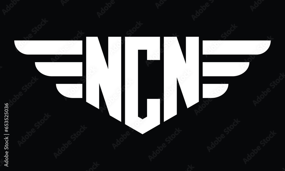 NCN three letter logo, creative wings shape logo design vector template ...