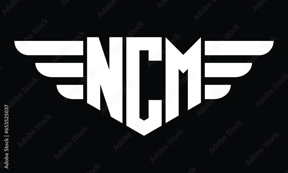 NCM three letter logo, creative wings shape logo design vector template ...