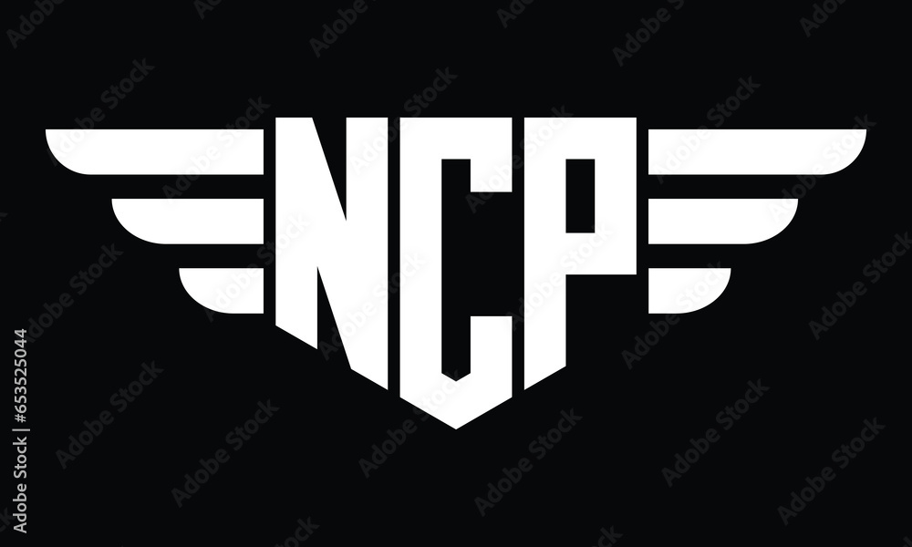 NCP three letter logo, creative wings shape logo design vector template ...