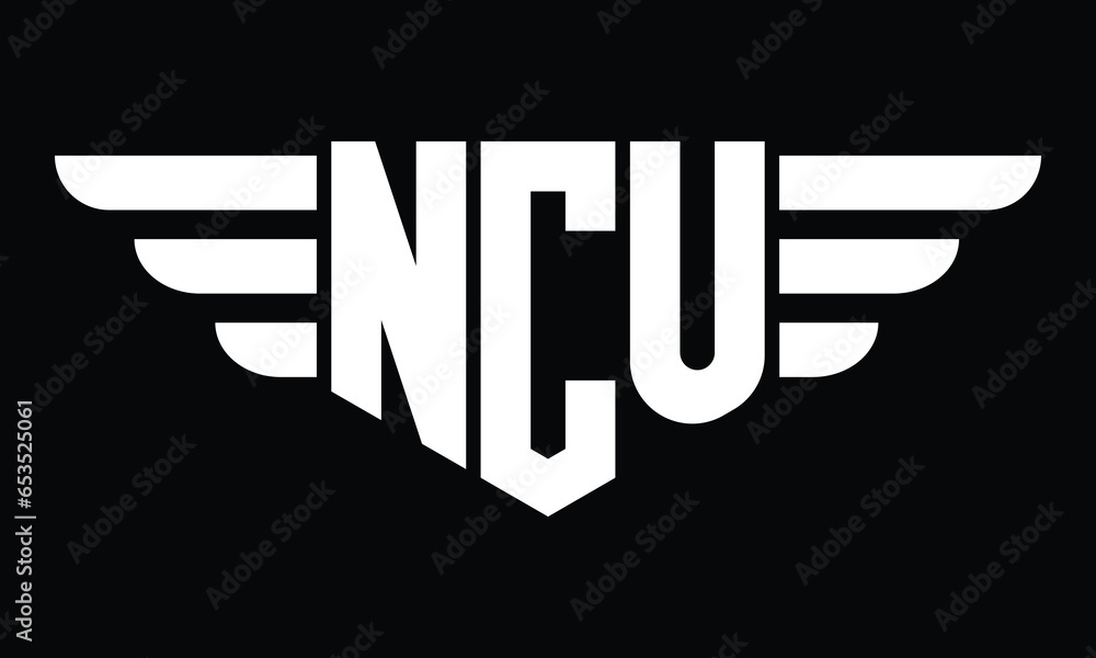 NCU three letter logo, creative wings shape logo design vector template ...