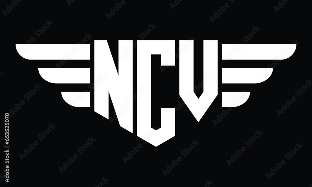 NCV three letter logo, creative wings shape logo design vector template ...