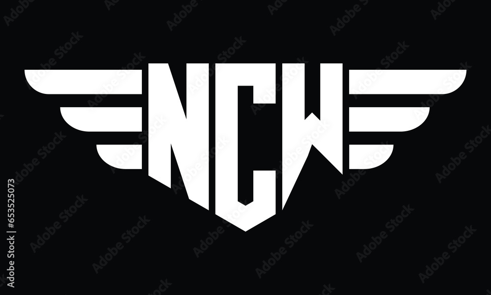 NCW three letter logo, creative wings shape logo design vector template ...